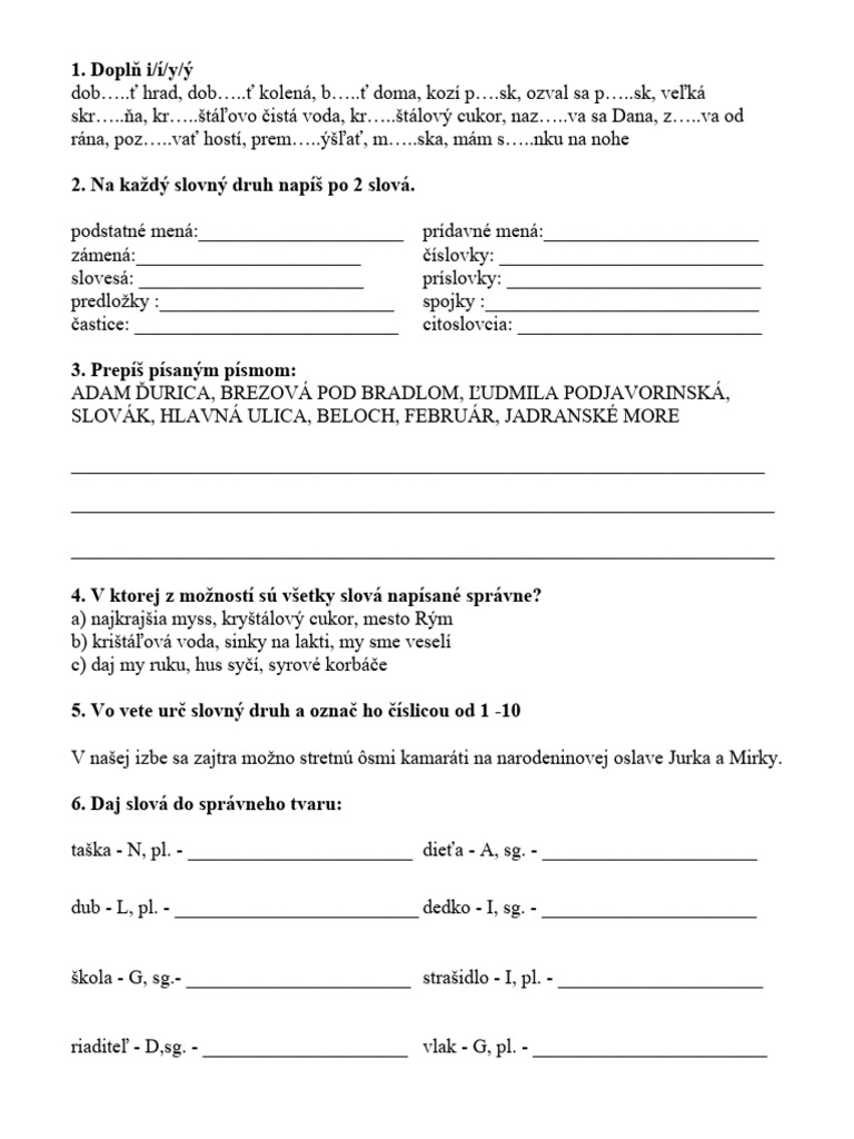 SJL Výstupná Písomka SJL 4. Ročník | PDF