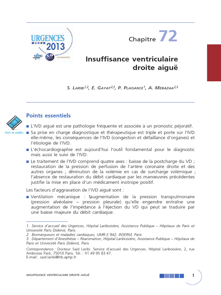 Insuffisance Ventriculaire Droite Aiguë | PDF | Insuffisance cardiaque ...