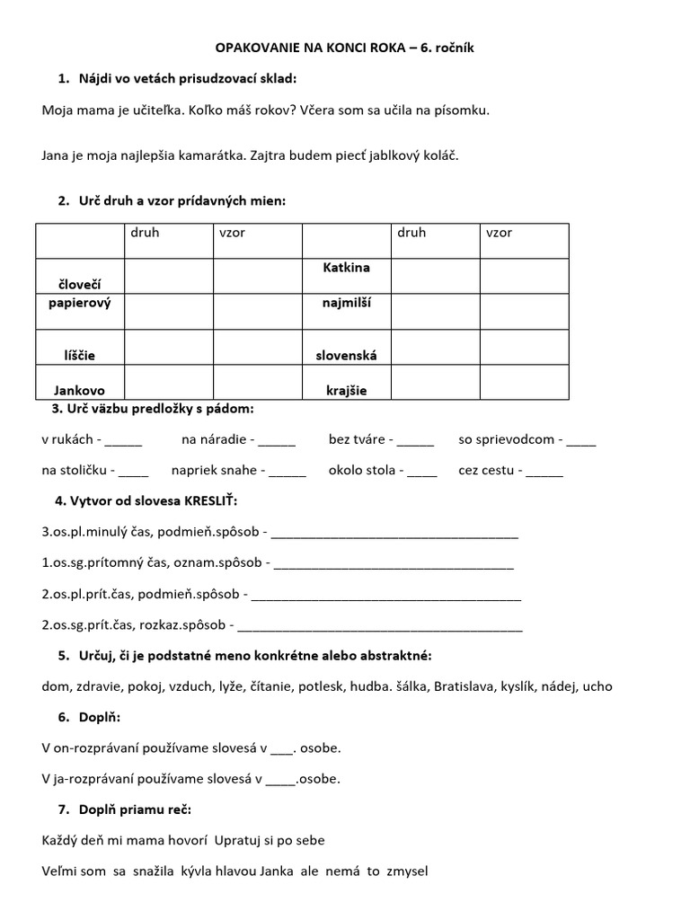 Opakovanie Na Konci Roka - 6. Ročník | PDF
