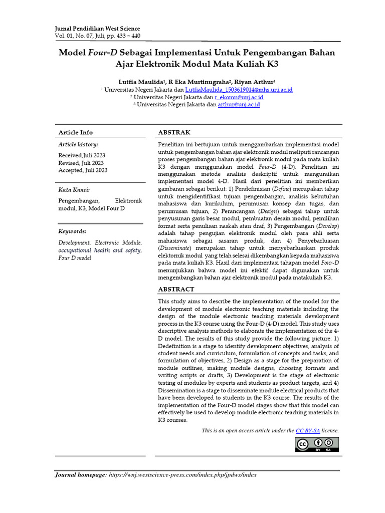 Implementasi Model Four-D untuk E-Modul K3 | PDF