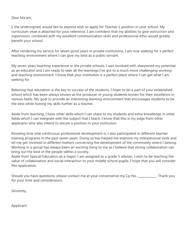 Letter of Teacher Applicant | PDF