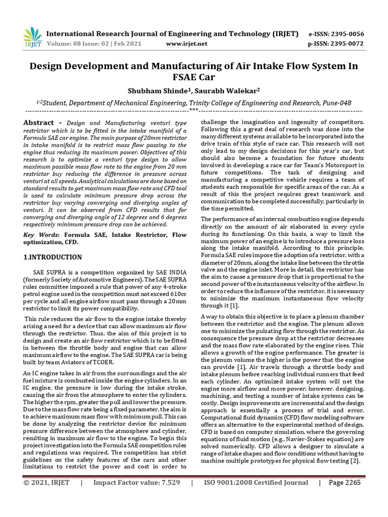 FSAE Car Air Intake System Design | PDF | Throttle | Carburetor