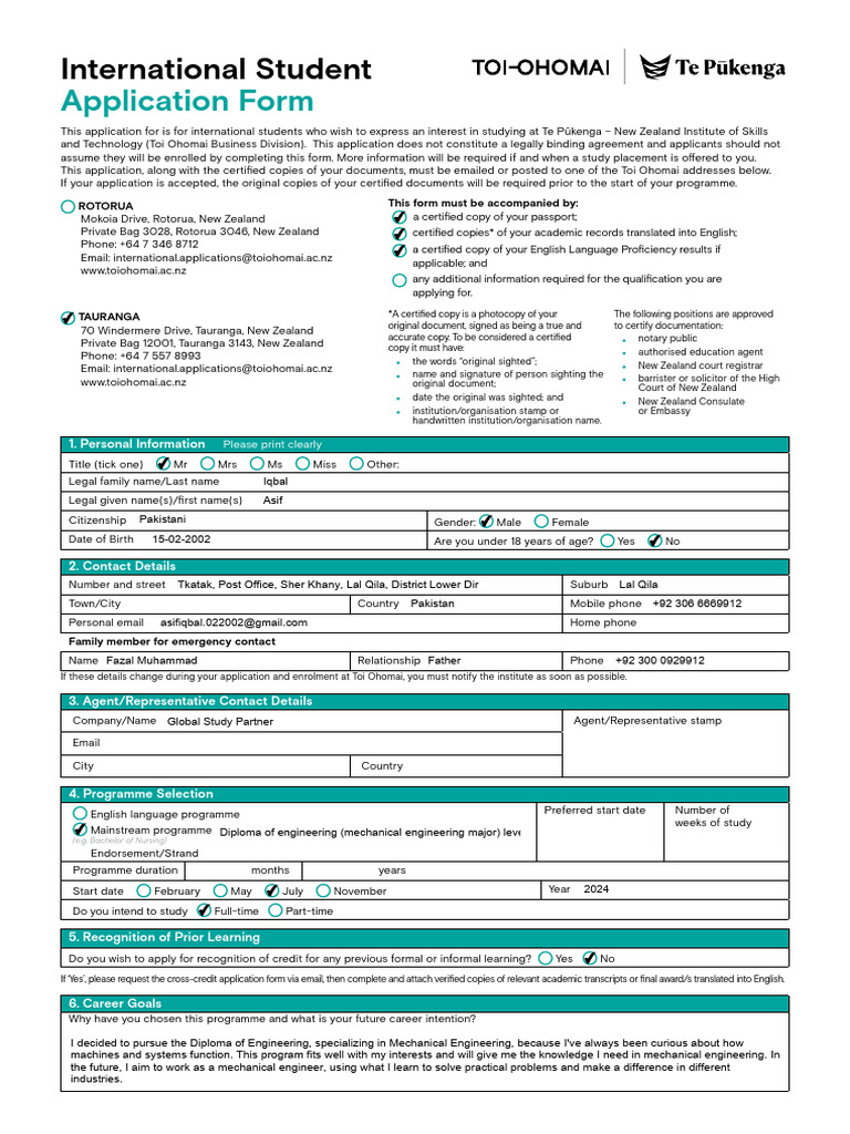 International Student Application Form | PDF | Fee