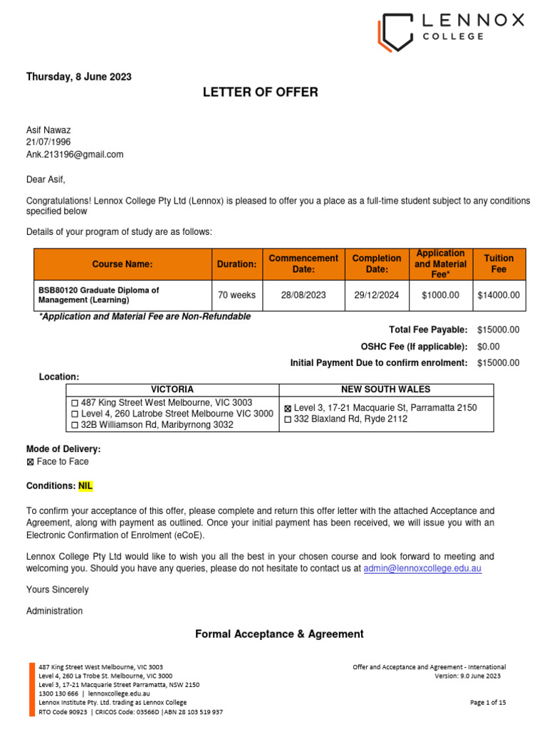 Offer Letter-Asif Nawaz (21!07!1996) | PDF | Payments | Diploma