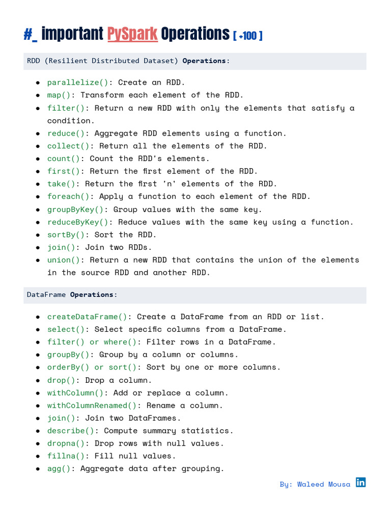 Important PySpark Operations 1698872557 | PDF | Matrix (Mathematics ...