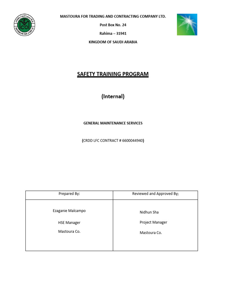CRDD - Internal Safety Training Program | PDF | Occupational Safety And ...