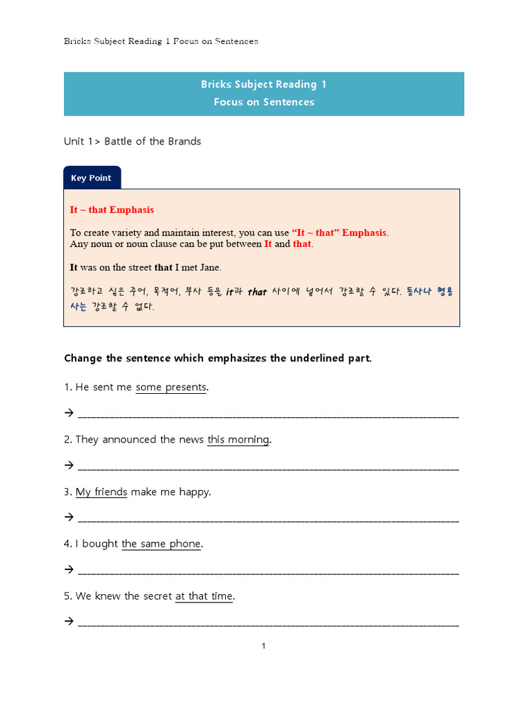 Bricks Subject Reading - L1 - Focus On Sentences | PDF | Cost Of Living ...