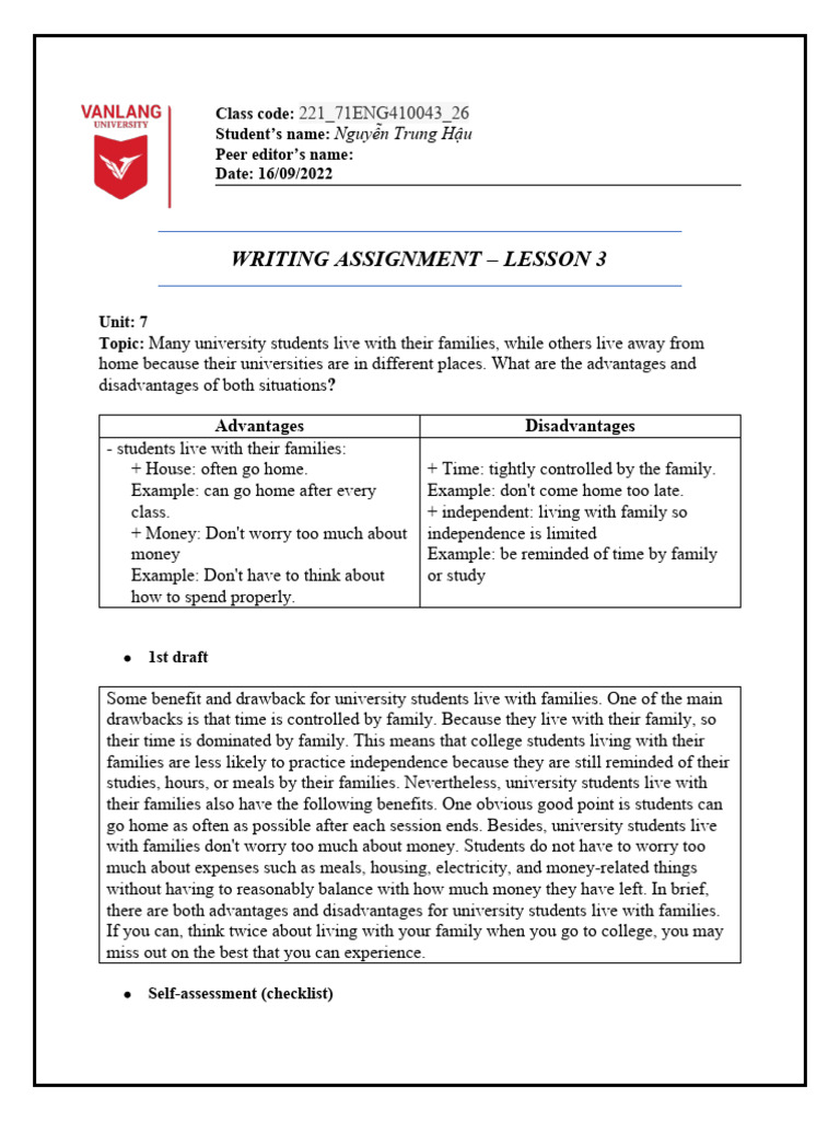 Writing Assignment Lesson 3 Nguyễn Trung Hậu | PDF