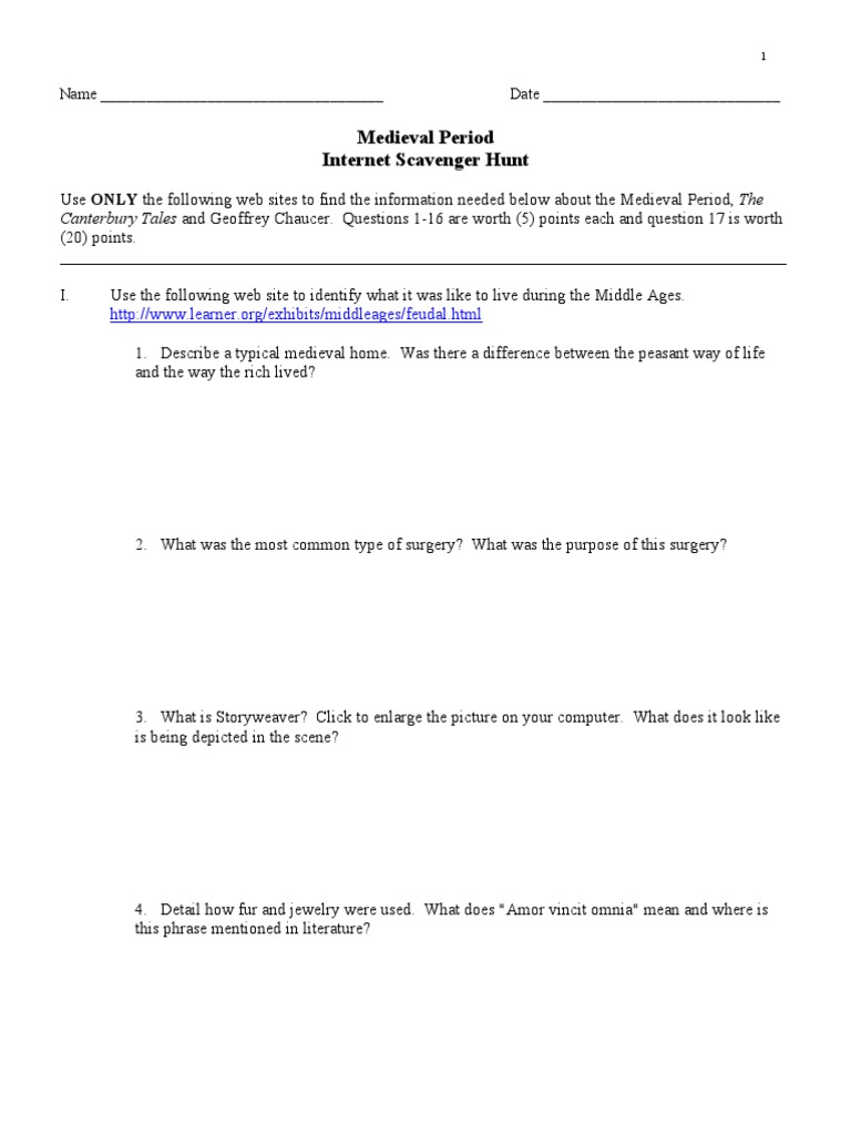 Scavenger Hunt Medieval | PDF | Geoffrey Chaucer | The Canterbury Tales