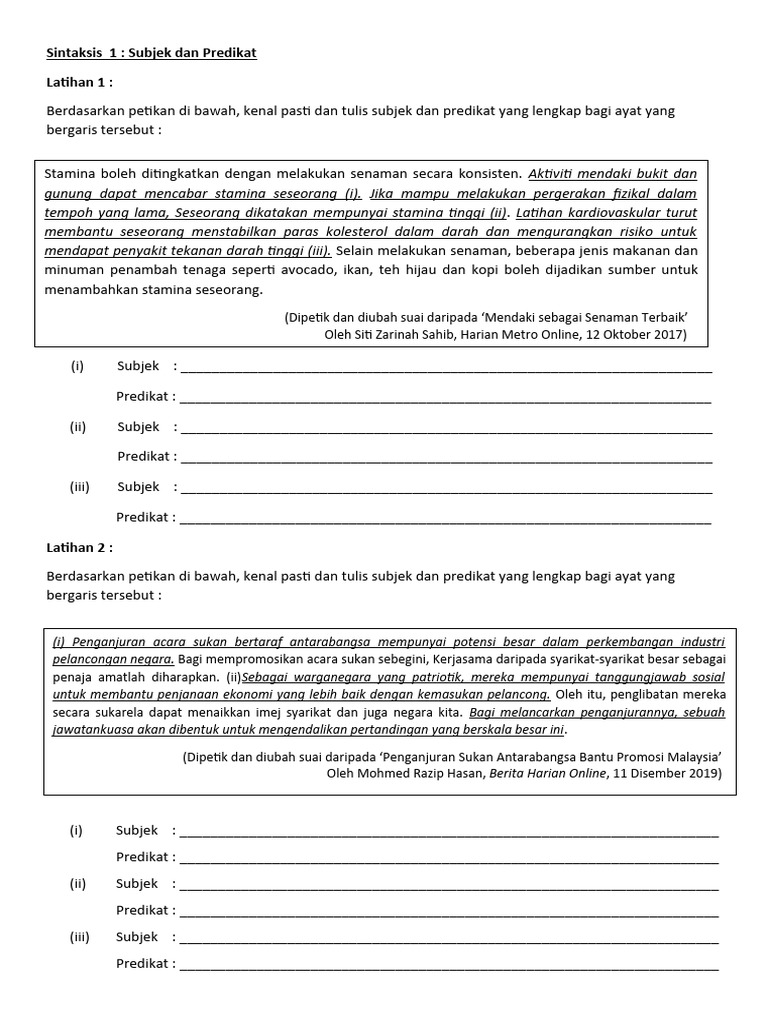 Sintaksis 1 - Subjek Predikat | PDF