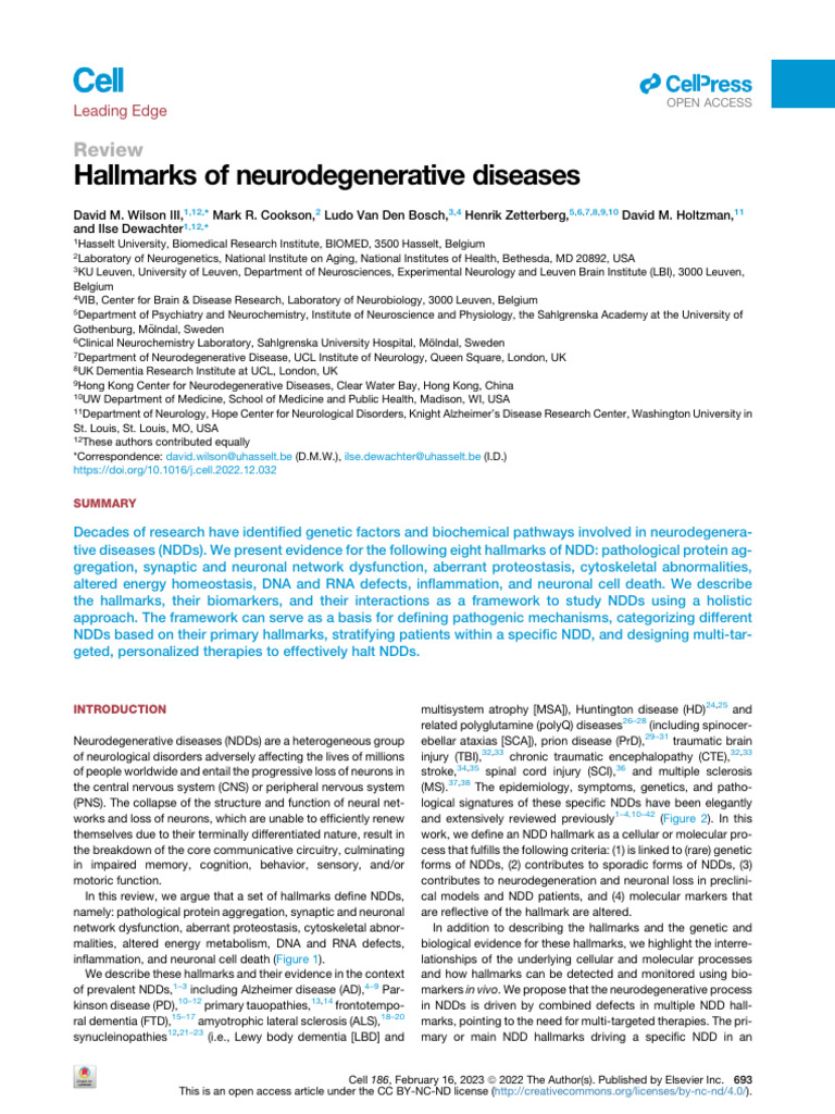Hallmarks of Neurodegenerative Diseases | PDF | Mitochondrion | Autophagy