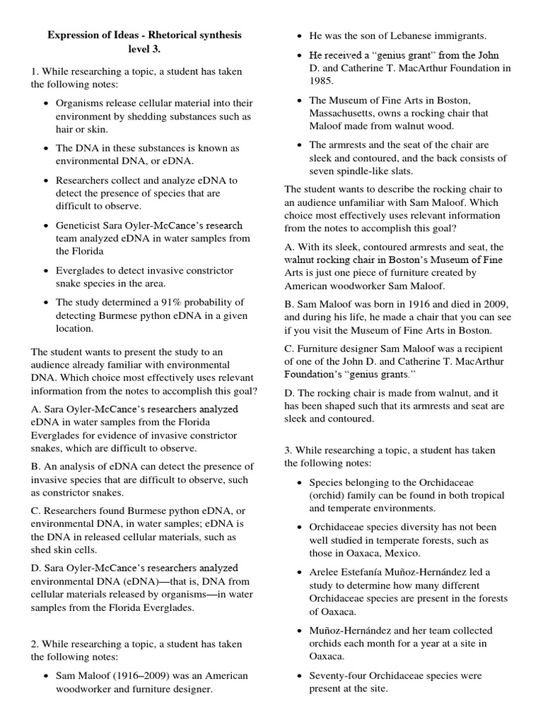 Rhetorical Synthesis Level 3 Practice | PDF | Wool | Stars