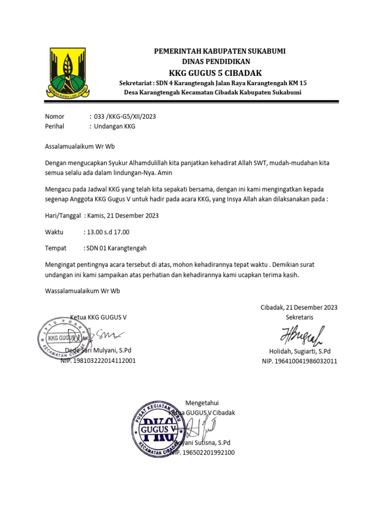 Surat Undangan KKG | PDF