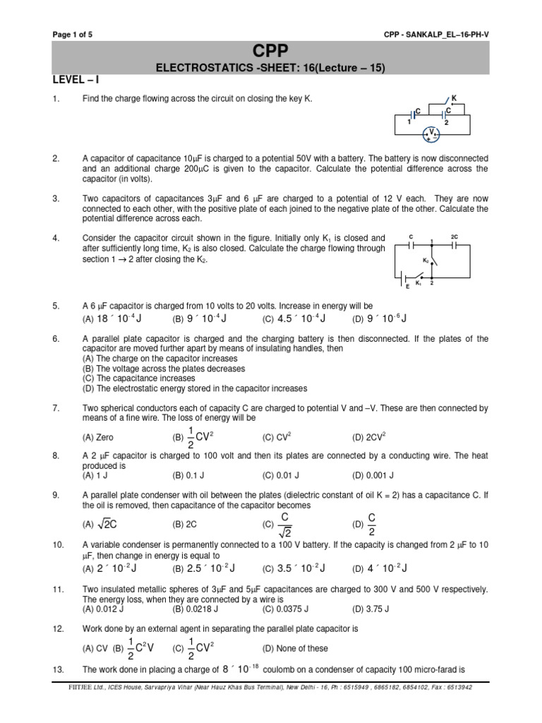 Sankalp Phaseiv El 16 Lecture15 | PDF | Capacitor | Capacitance