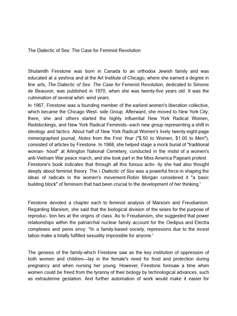 The Dialectic Of Sex Pdf Labour Economics Feminism