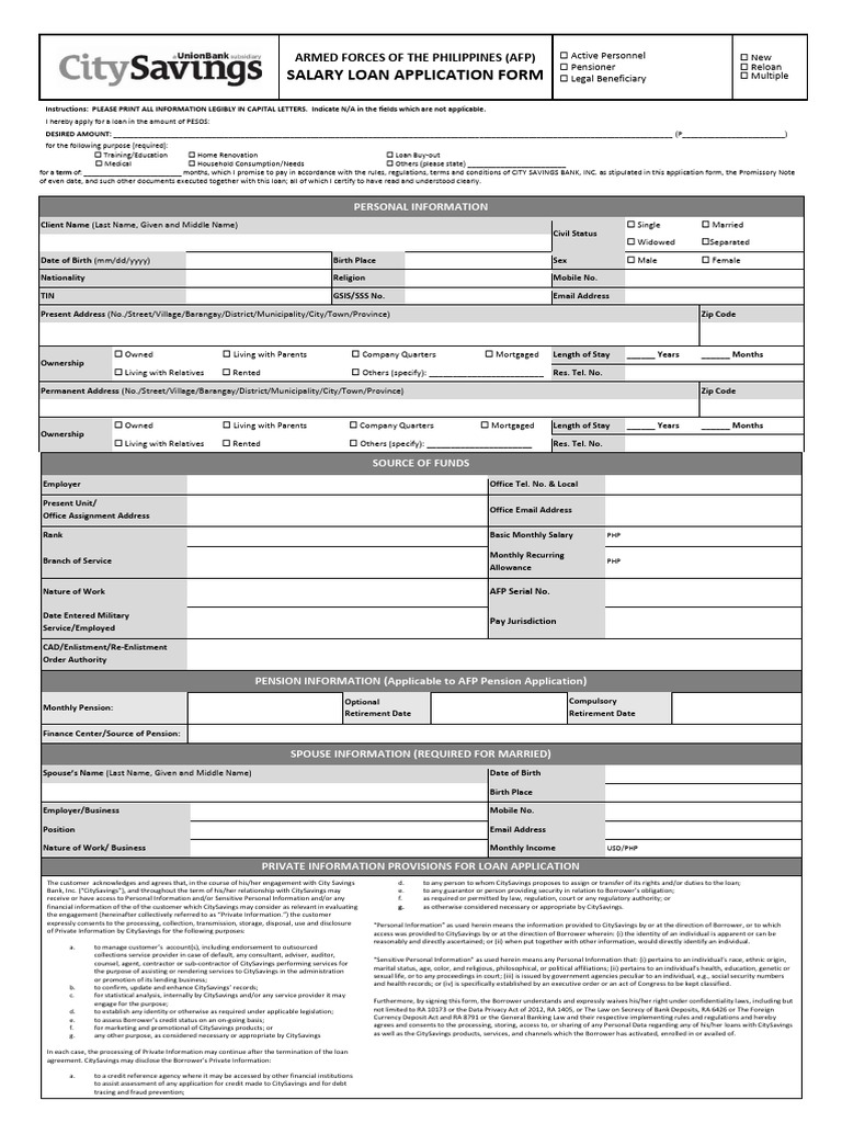 AFP Salary Loan App Form v2.0 | PDF | Myocardial Infarction | Loans
