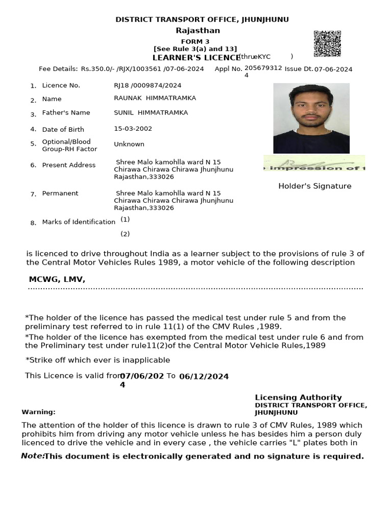 Rajasthan: District Transport Office, Jhunjhunu | PDF | Road Transport ...