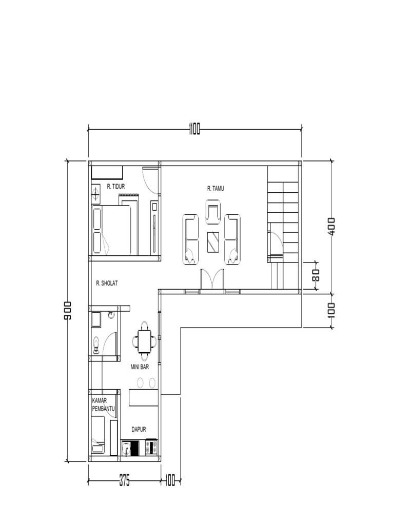 001 Denah Lantai 1 Rumah 1 Lantai Autocad Dwg-Model | PDF