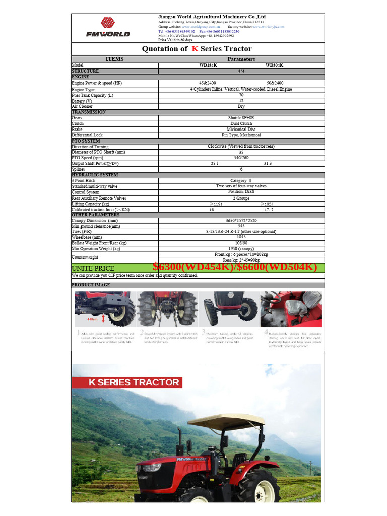 3 - Quotation of Tractor K Series | PDF | Tractor | Manufactured Goods
