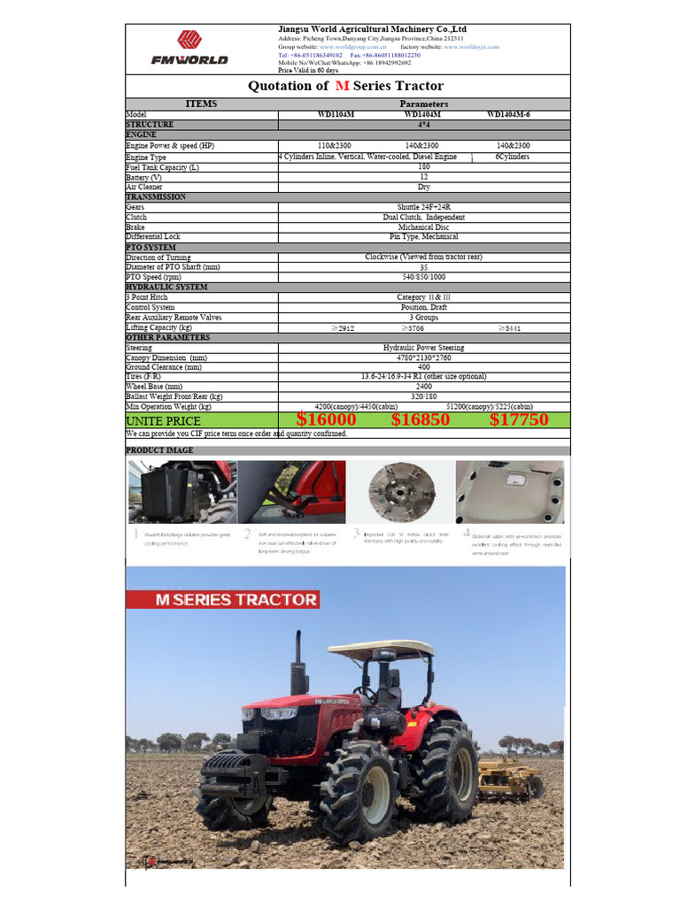 2 - Quotation of Tractor M Series | PDF | Tractor | Truck