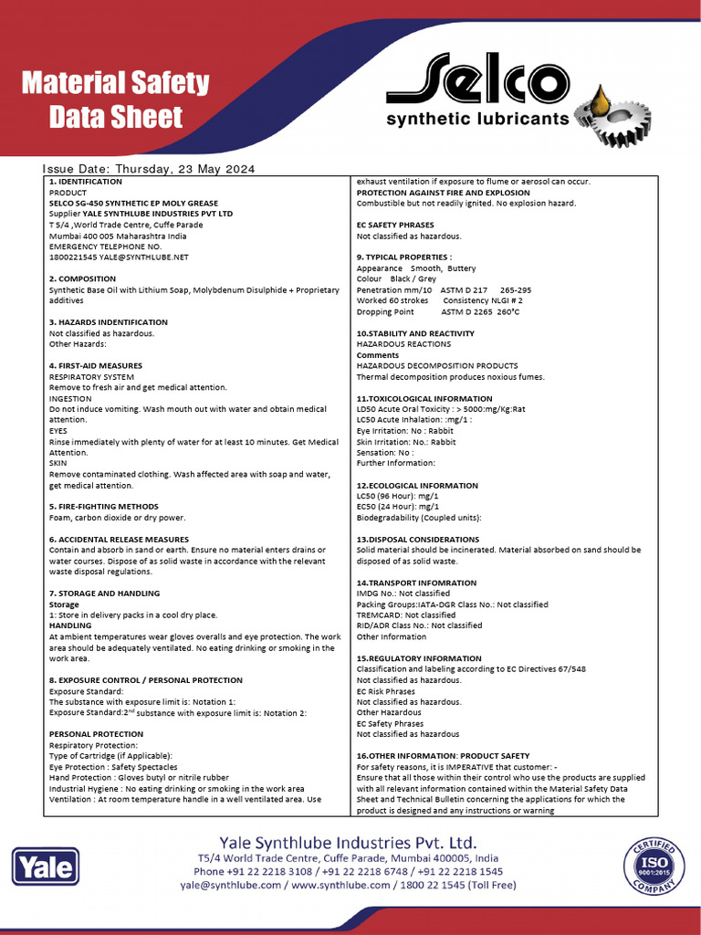 SG-450 MSDS | PDF | Waste | Municipal Solid Waste