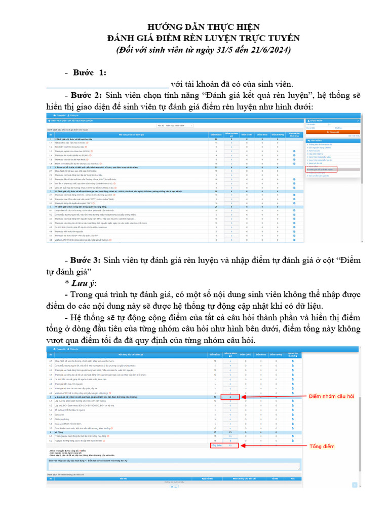 HD24 - DanhGiaDiemRenLuyen-SinhVien | PDF