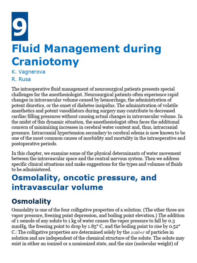 Craniotomy Fluid Management Guide | PDF | Hyperglycemia | Capillary