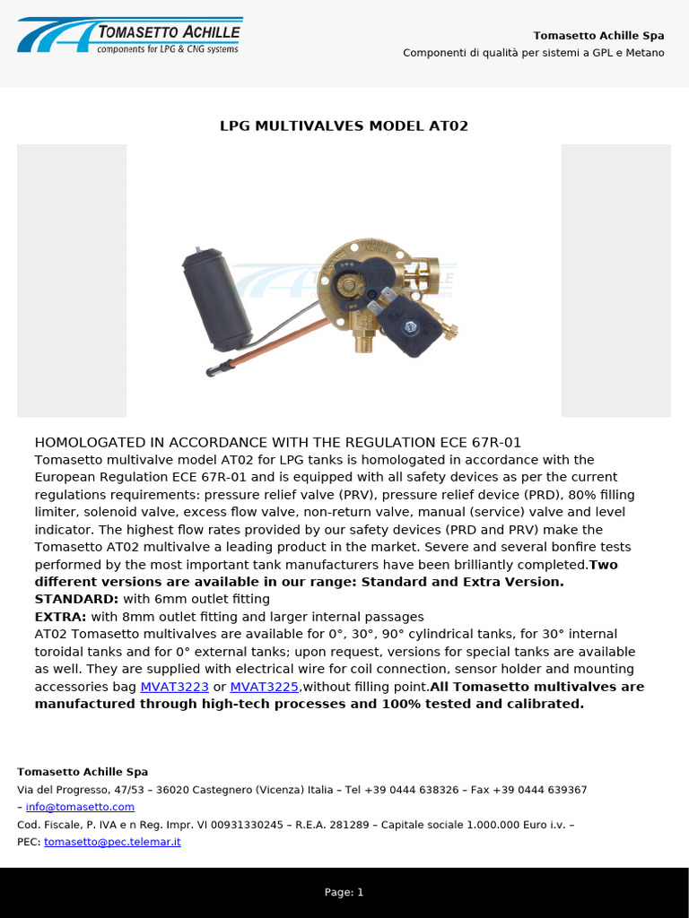 LPG Multivalves Model At02 | PDF | Valve | Manufactured Goods