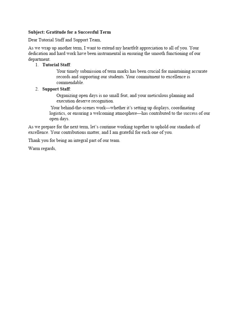 Appreciation for Tutorial Staff Efforts | PDF