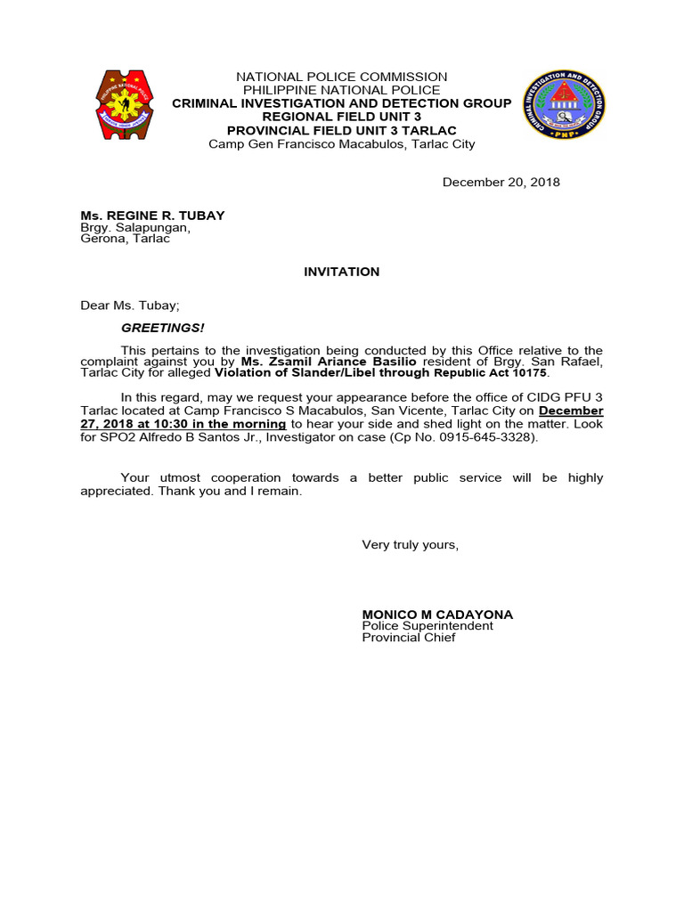 Letter of Invitation | Download Free PDF | Crimes | Crime & Violence