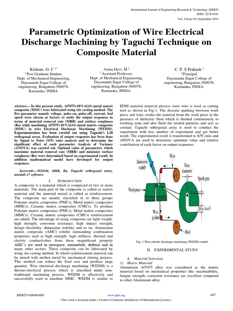 Parametric Optimization of Wire Electrical Discharge Machining by Taguchi Technique On Composite ...