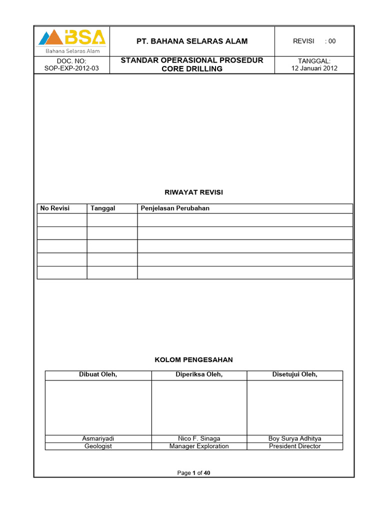 SOP-EXP-2012-03-Core Drilling | PDF