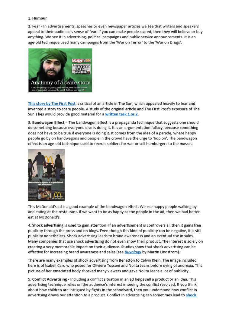 Advertising Techniques Handout | PDF | Advertising