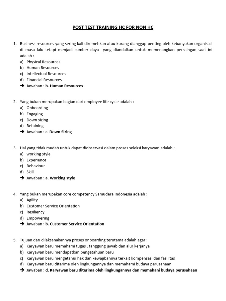 Post Test Training HC For Non HC | PDF