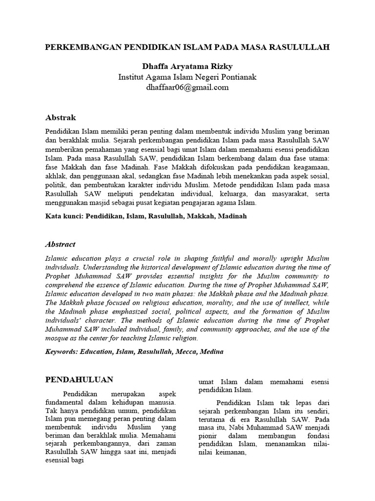 Perkembangan Pendidikan Islam Pada Masa Rasulullah | PDF