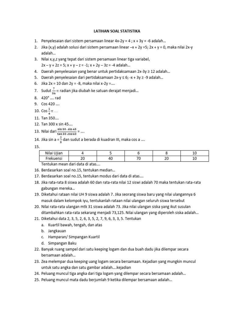 Latihan Soal Sas Mat X | PDF