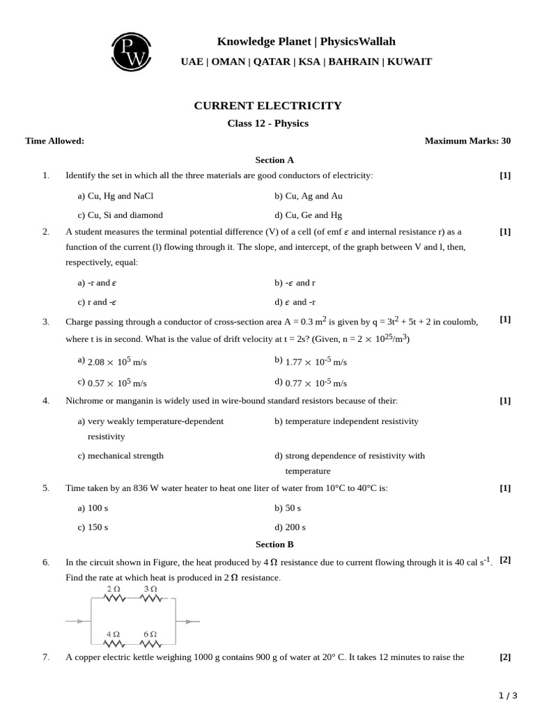 Current Electricity | PDF | Electrical Resistance And Conductance ...