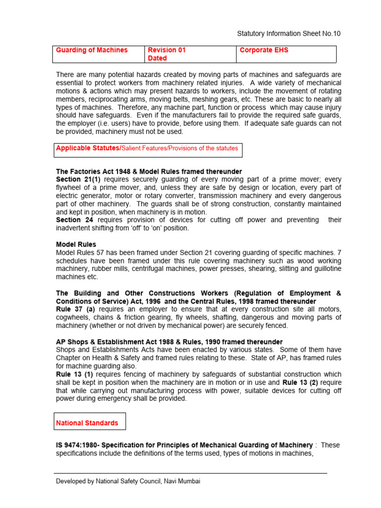 NSCI - 10 - Guarding of Machines | PDF | Machines | Occupational Safety And Health