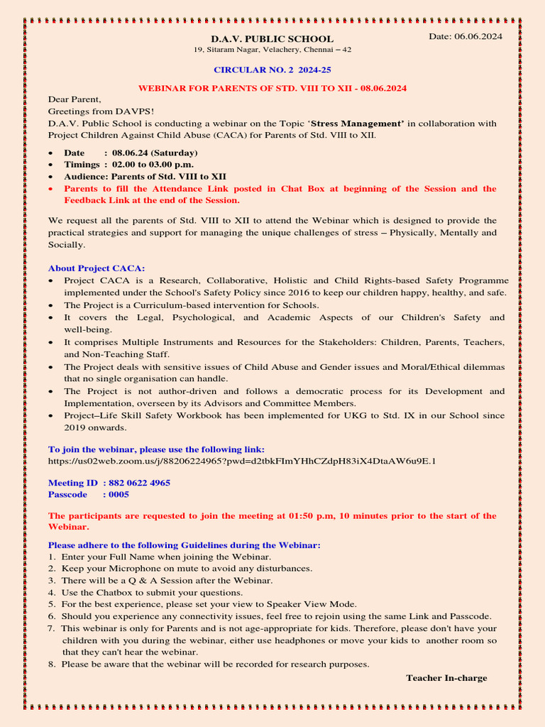 Circular Project CACA Std. VIII - XII - WhatAPP | PDF | Social Psychology | Behavioural Sciences