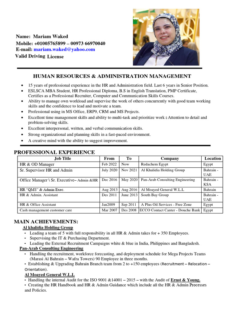 CV MariamWaked | PDF | Employment | Compensation And Benefits