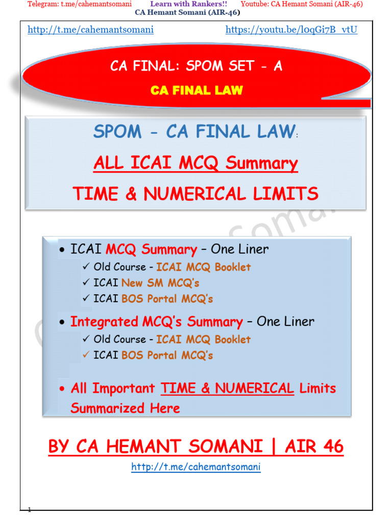 LAW SPOM MCQ's & Time Numerial Limits | PDF | Appeal | Liquidation
