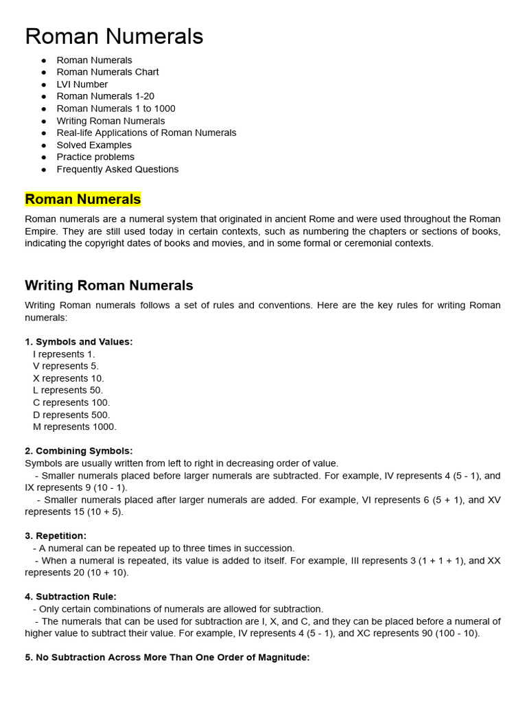 Roman Numerals | Download Free PDF | Multiplication | Arithmetic