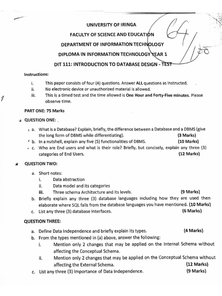 DBMS Test | PDF