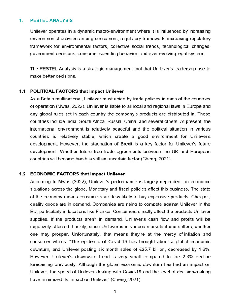 (ASMB801) Applied Strategic Management - Unilever's PESTEL Analysis ...