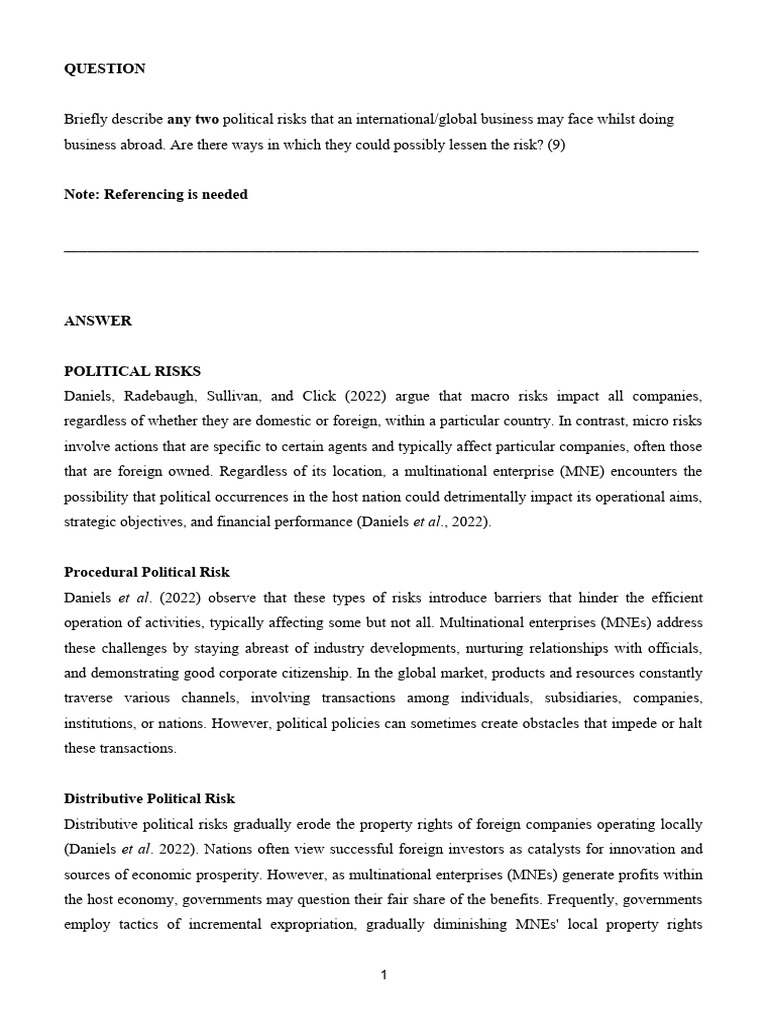 (INTB801) International Business - Political Risks | PDF ...