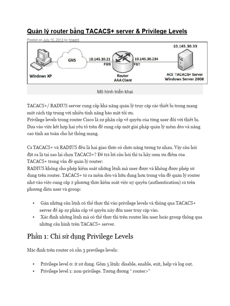 Quản lý router bằng TACACS | PDF