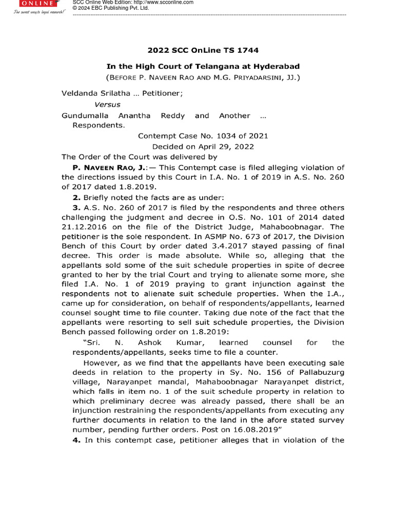 Veldanda Srilatha Versus Gundumalla Anantha Reddy | PDF | Contempt Of ...