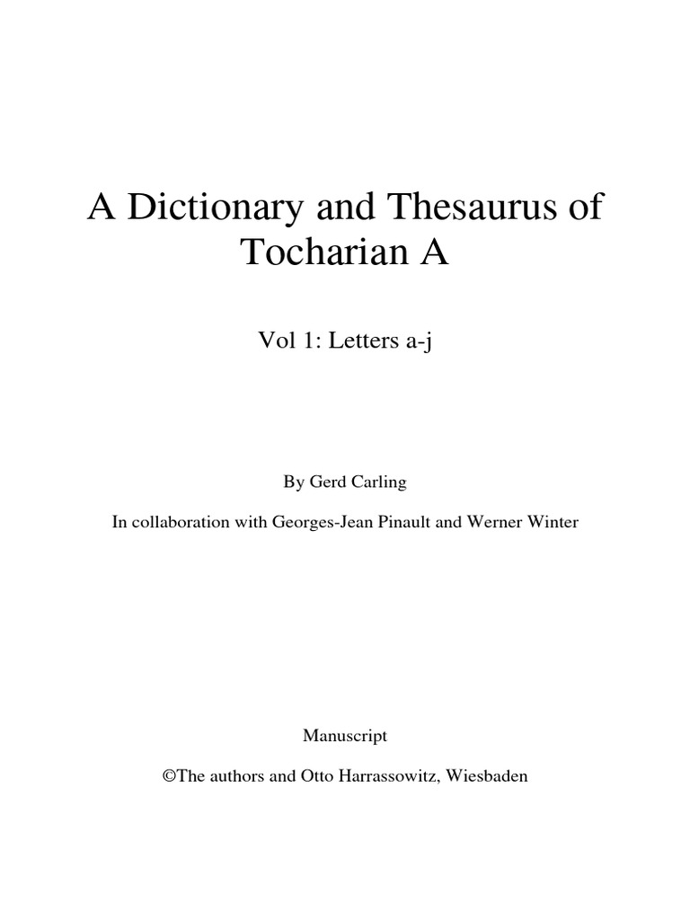 A Dictionary and Thesaurus of Tocharian | PDF | Morphology (Linguistics ...