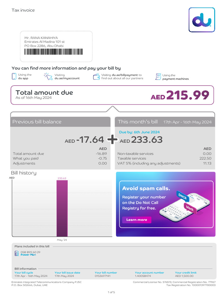 17 05 2024 Bill | PDF | United Arab Emirates | Value Added Tax