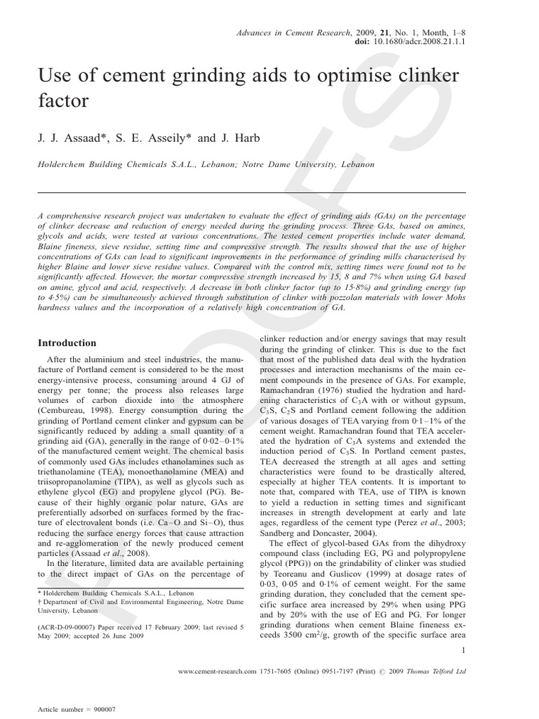 Use of Cement Grinding Aids To Optimise | PDF | Cement | Materials